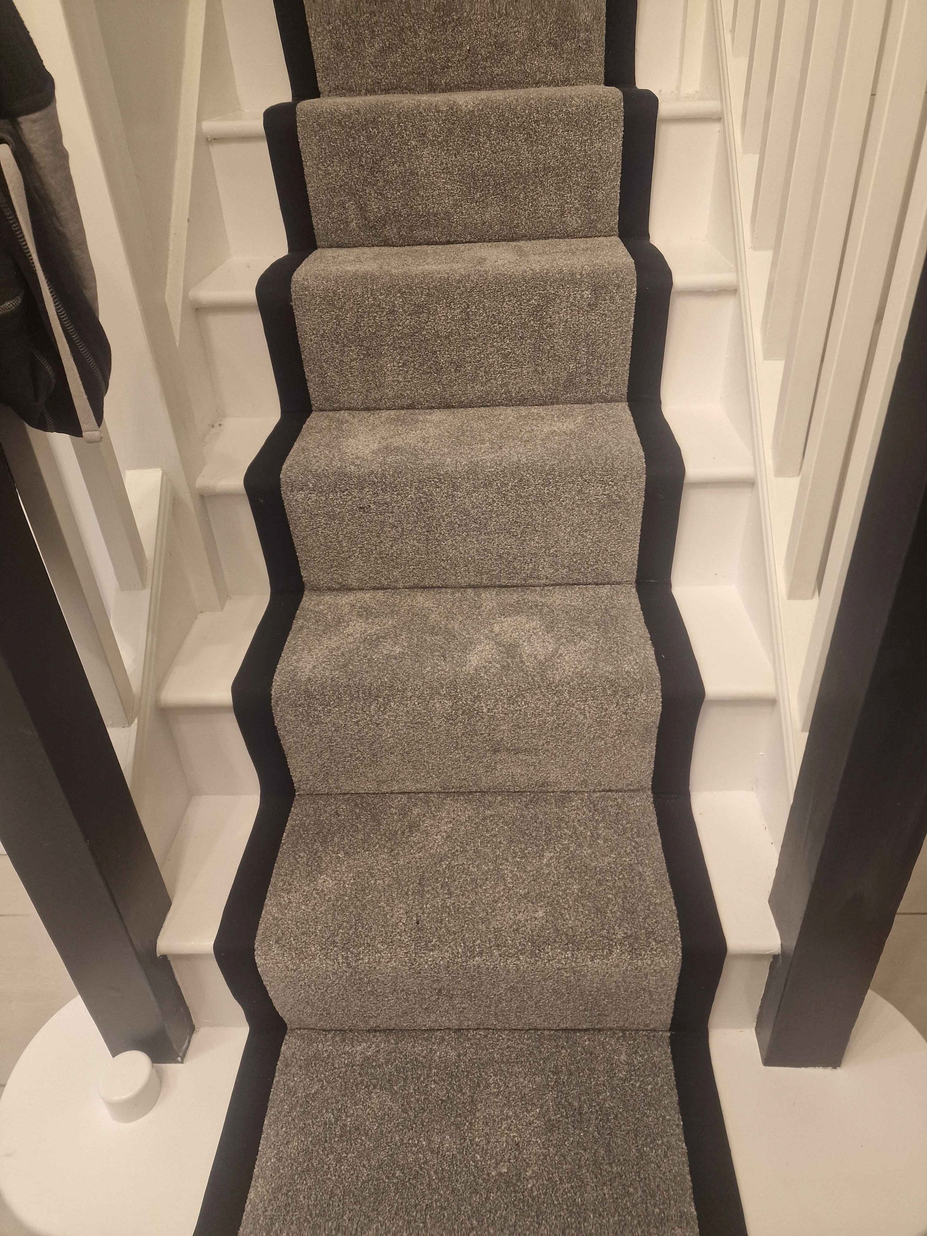 Dark grey Apollo Plus Rainstorm stair runner with black border tape ...