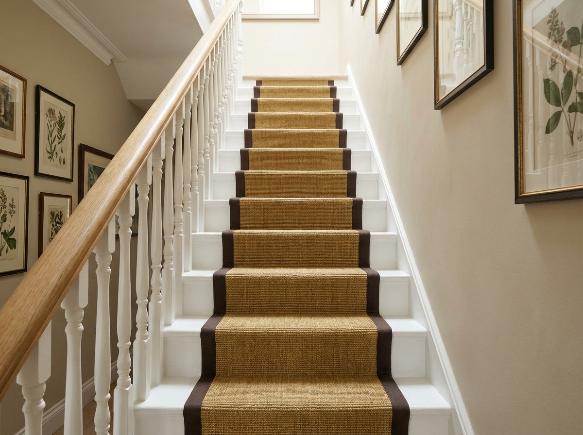 The Torrington Common. Faux sisal green hued beige stair runner with ...